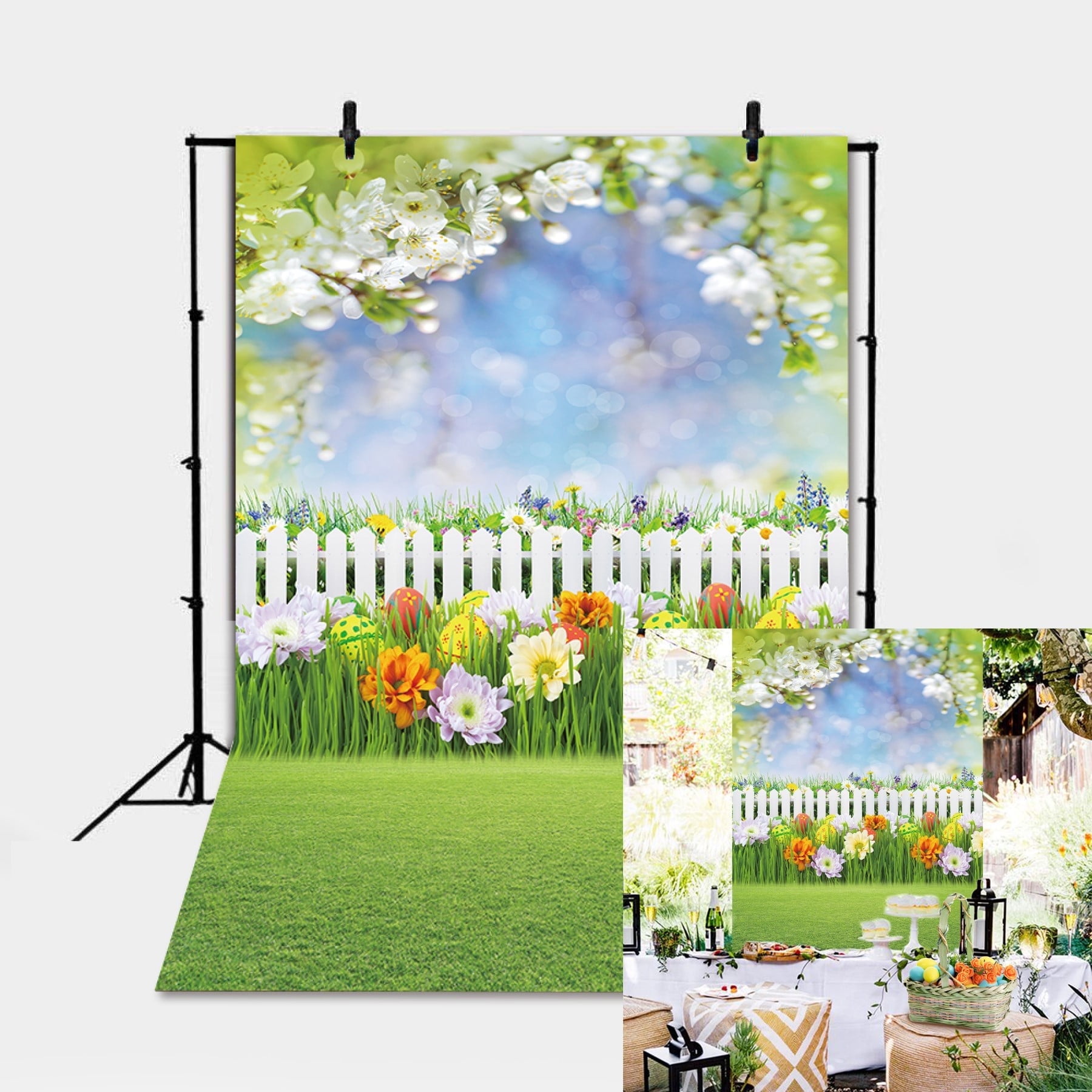 6x8FT Spring Easter Backdrop Easter Banner Spring Garden Flowers Green ...