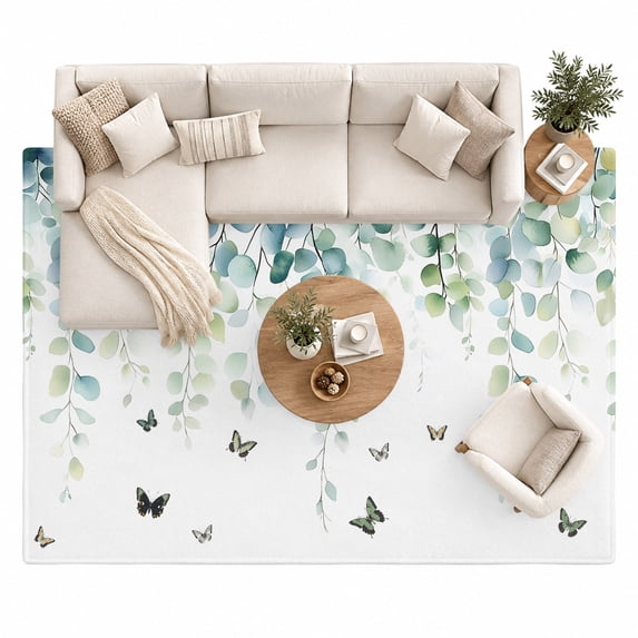 6x9 Area Rug, Blue Green Eucalyptus Low Pile Washable Rugs for Dorm ...