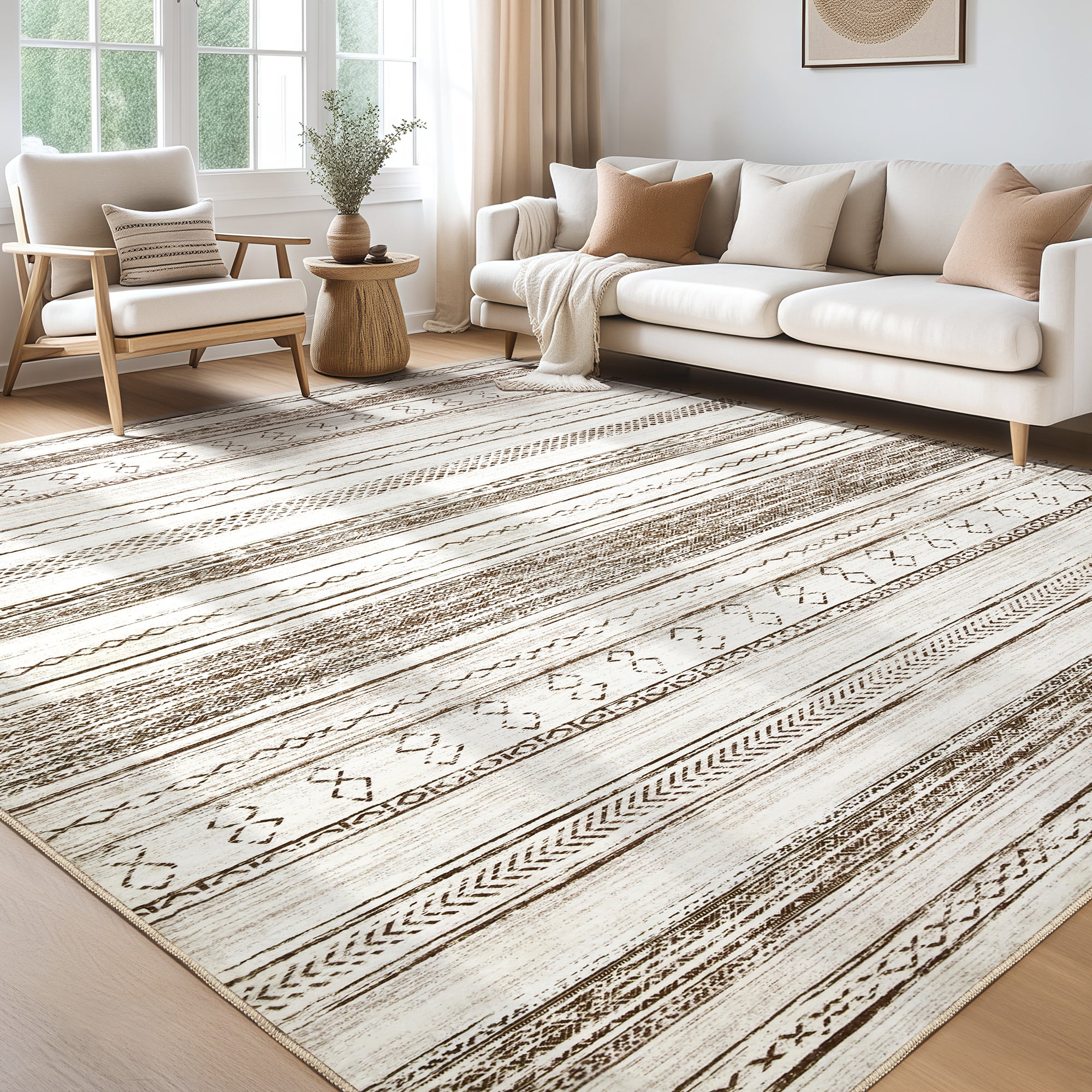 6x9 Area Rug Living Room Rugs - Washable Large Soft Boho Neutral ...