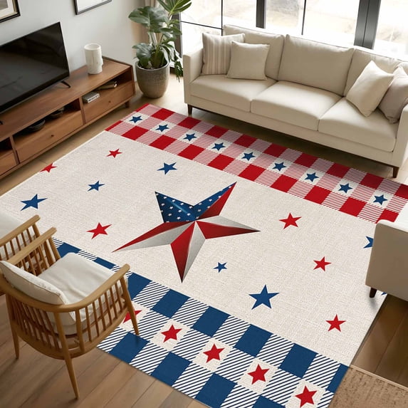 6x9 Area Rugs, 4th of July Country Star Non-Skid Rubber Backing Large ...