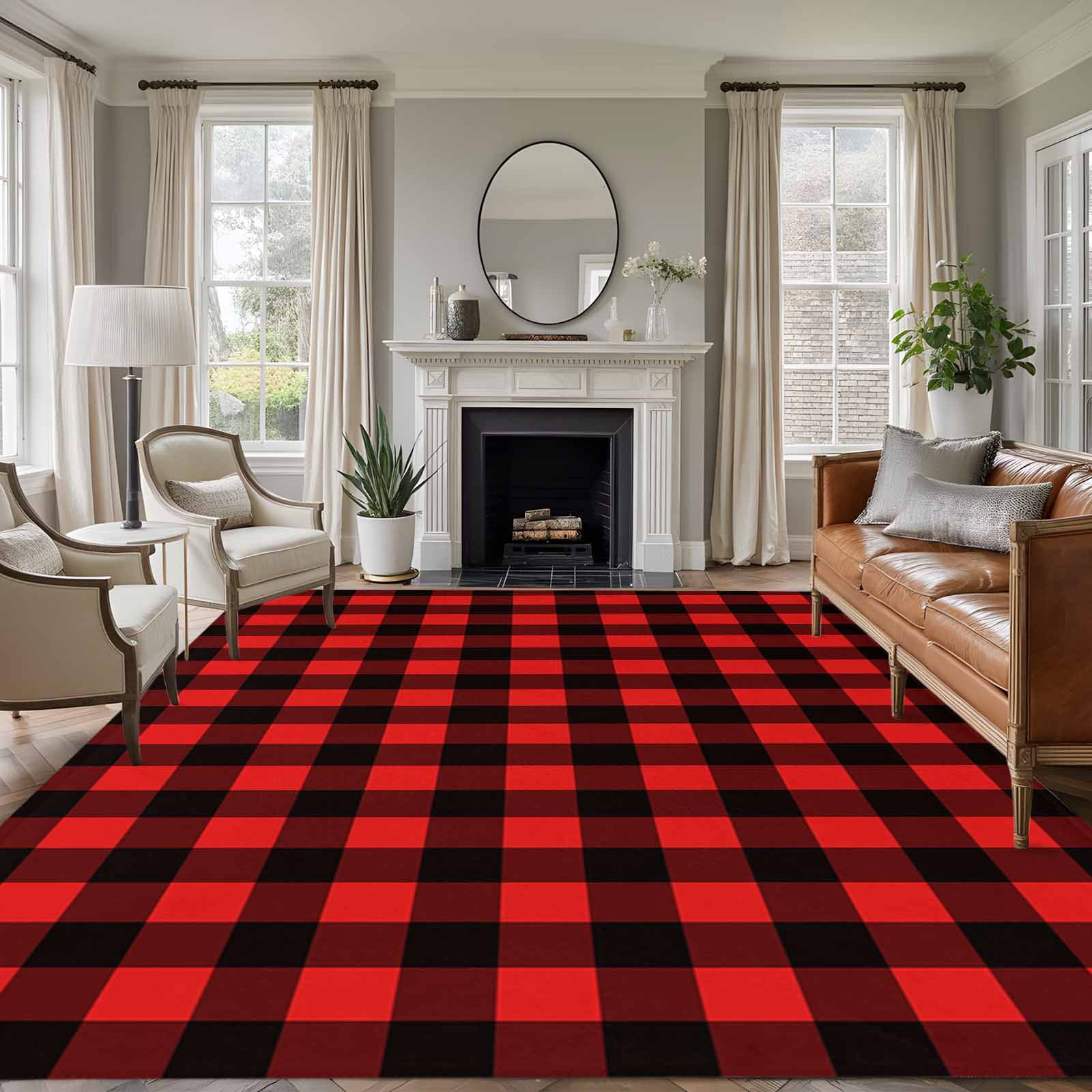 6x9 Area Rugs, Black Red Plaid Non-Skid Rubber Backing Large Rectangle ...