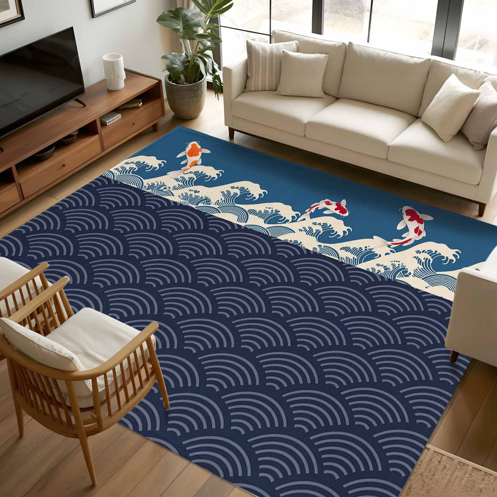 6x9 Area Rugs, Blue Coastal Non-Skid Rubber Backing Large Rectangle ...