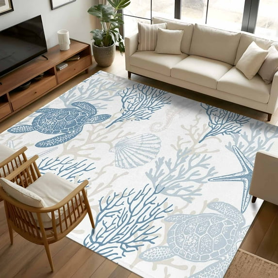 6x9 Area Rugs, Blue Grey Coastal Non-Skid Rubber Backing Large ...