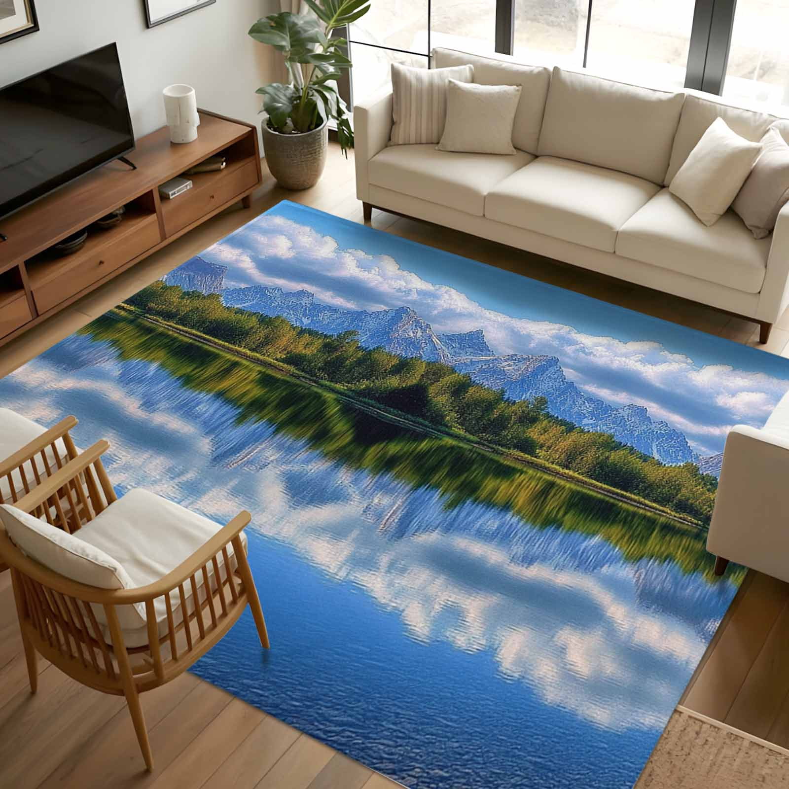 6x9 Area Rugs, Blue Mountain Non-Skid Rubber Backing Large Rectangle ...