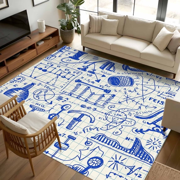 6x9 Area Rugs, Blue Physics Non-Skid Rubber Backing Large Rectangle ...
