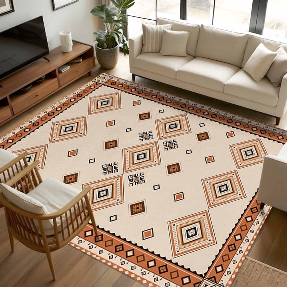 6x9 Area Rugs, Boho Geometric Non-Skid Rubber Backing Large Rectangle ...