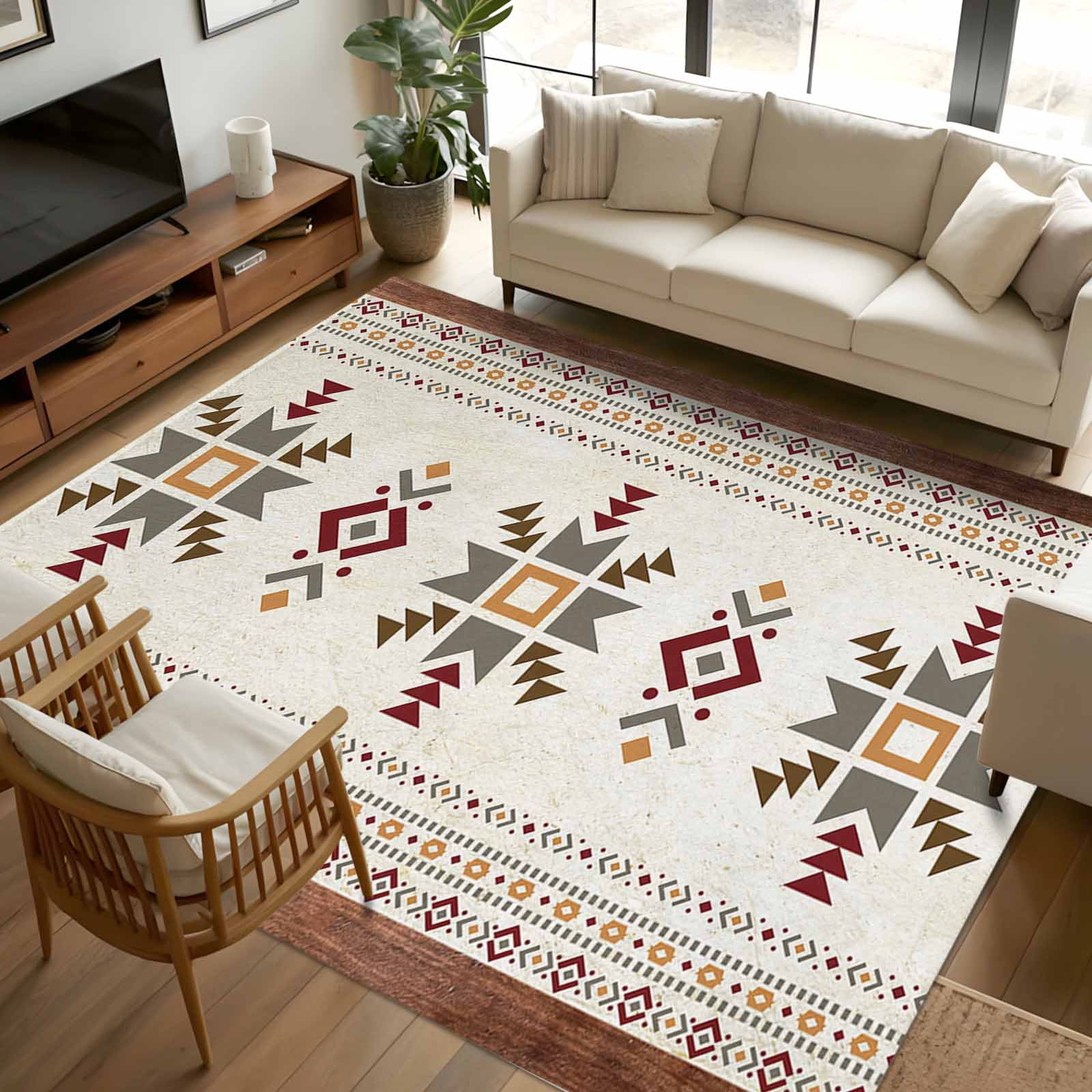 6x9 Area Rugs, Boho Geometric Non-Skid Rubber Backing Large Rectangle ...