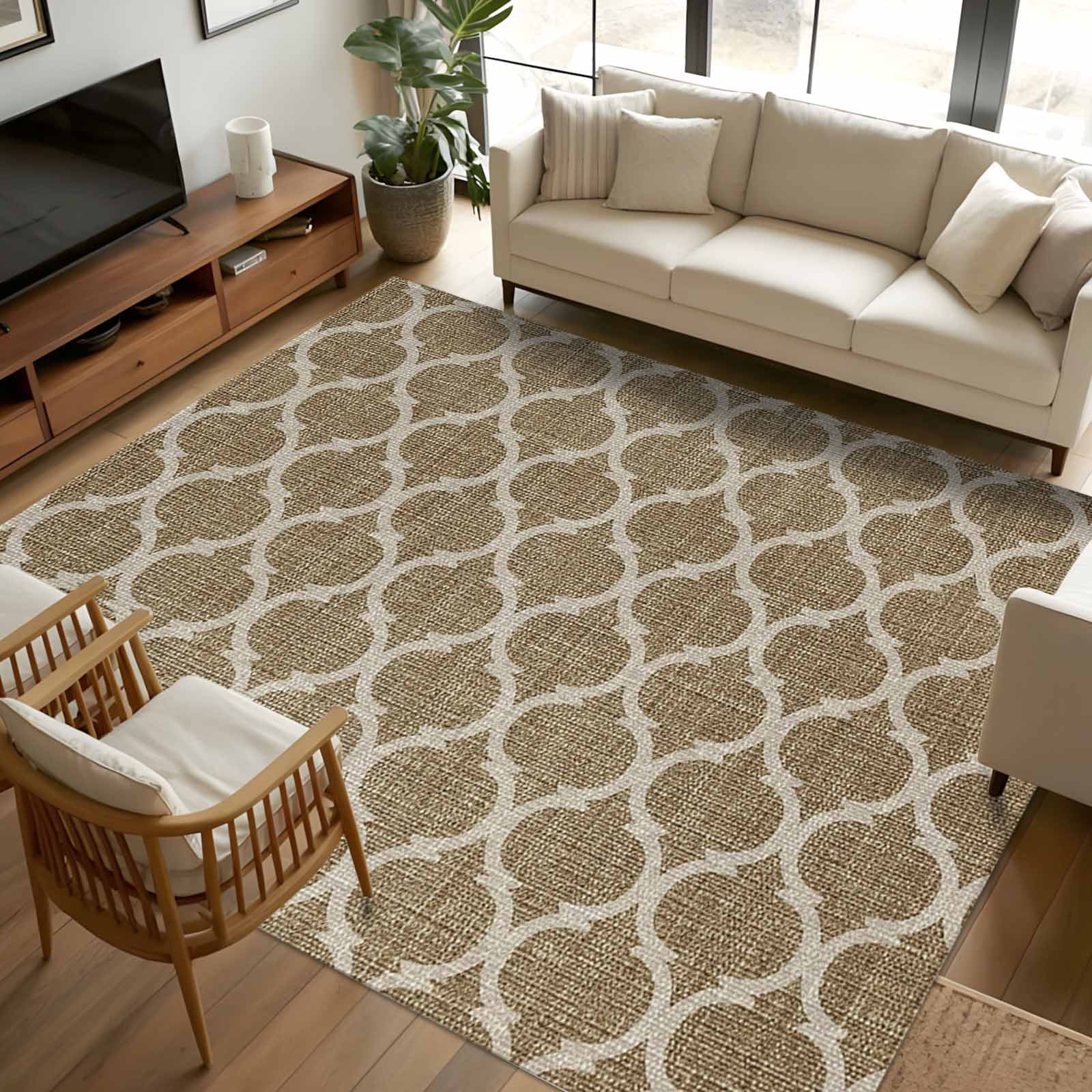 6x9 Area Rugs, Brown Moroccan Non-Skid Rubber Backing Large Rectangle ...