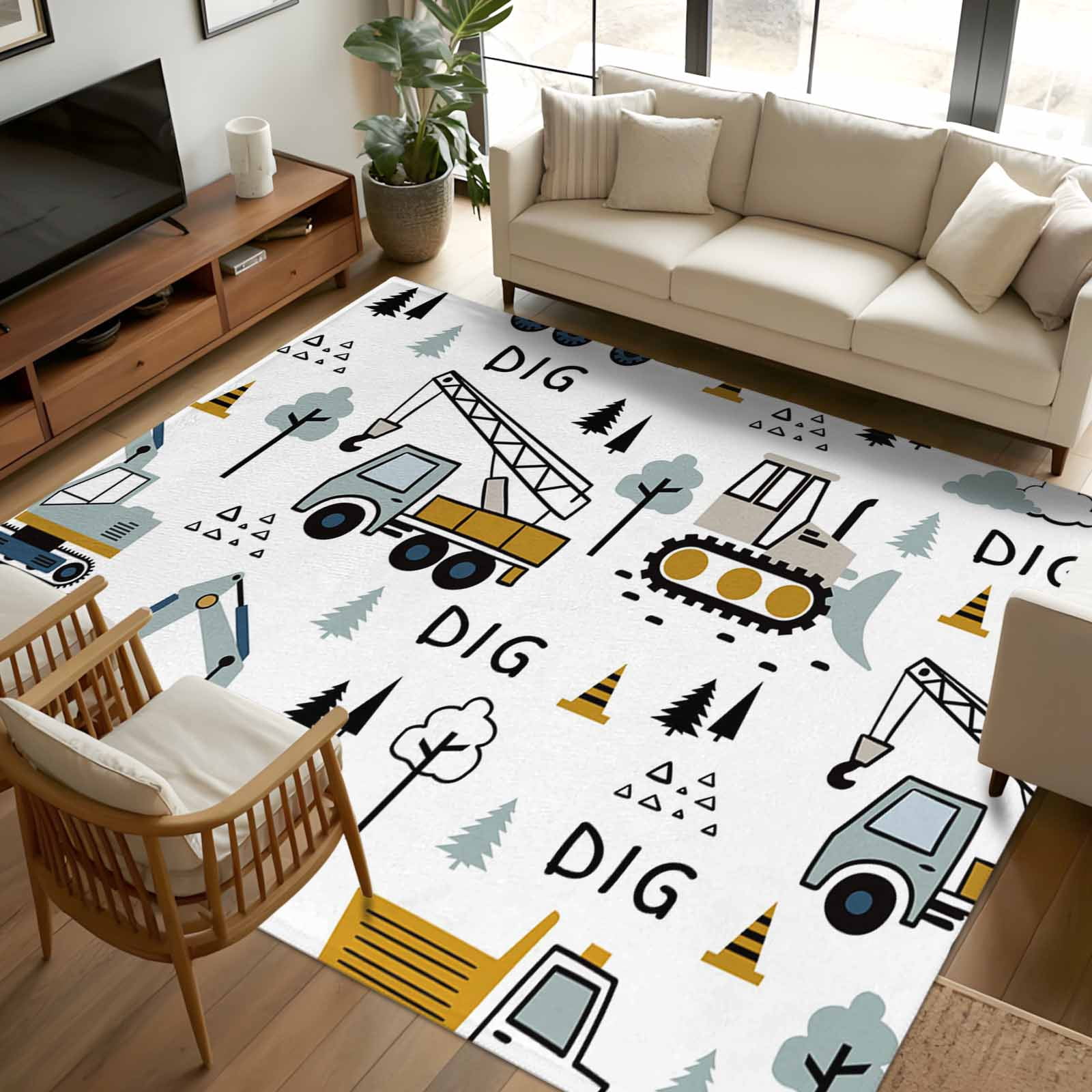 6x9 Area Rugs, Cartoon Tractor Non-Skid Rubber Backing Large Rectangle ...