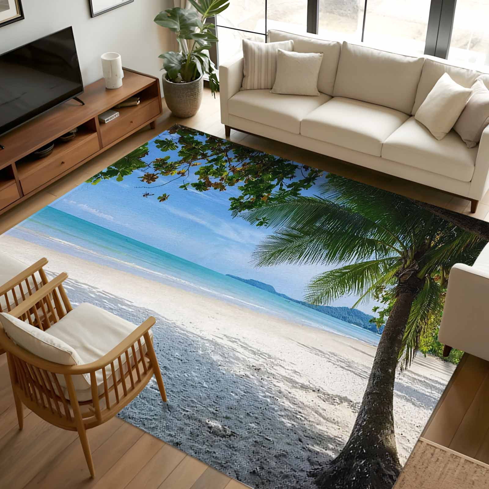6x9 Area Rugs, Coastal Beach Non-Skid Rubber Backing Large Rectangle ...