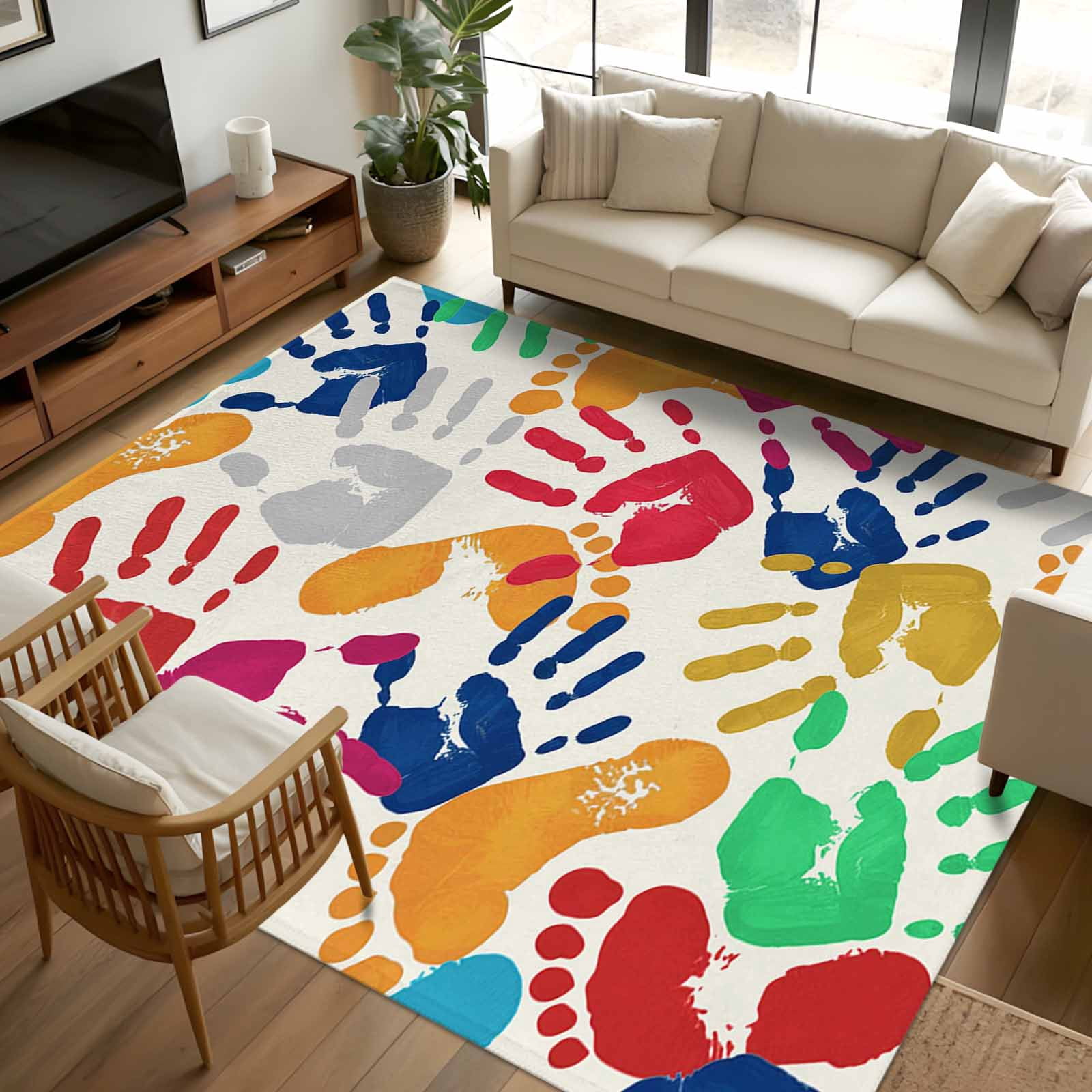 6x9 Area Rugs, Colorful Handprints Non-Skid Rubber Backing Large ...