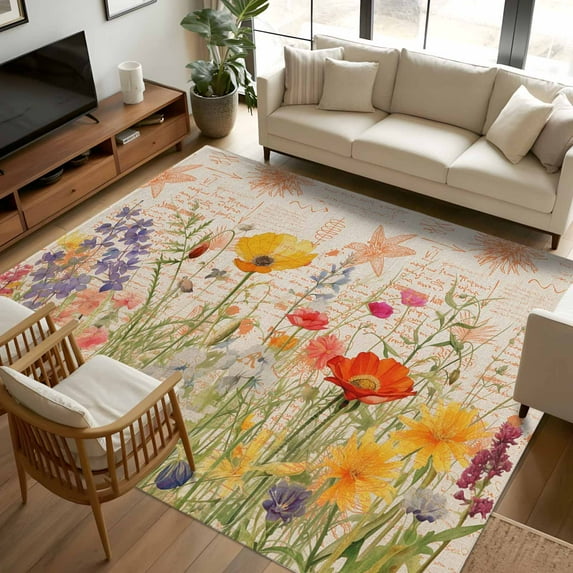 6x9 Area Rugs, Colorful Spring Floral Non-Skid Rubber Backing Large ...