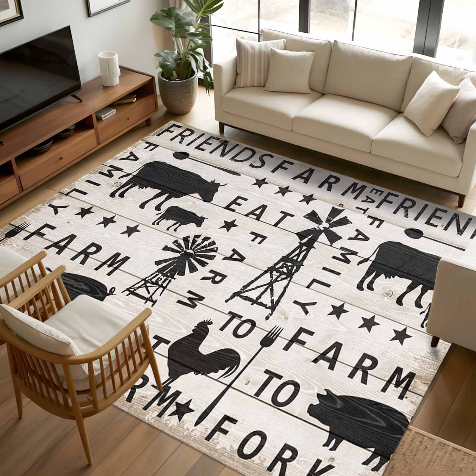 6x9 Area Rugs, Country Farm Non-Skid Rubber Backing Large Rectangle ...