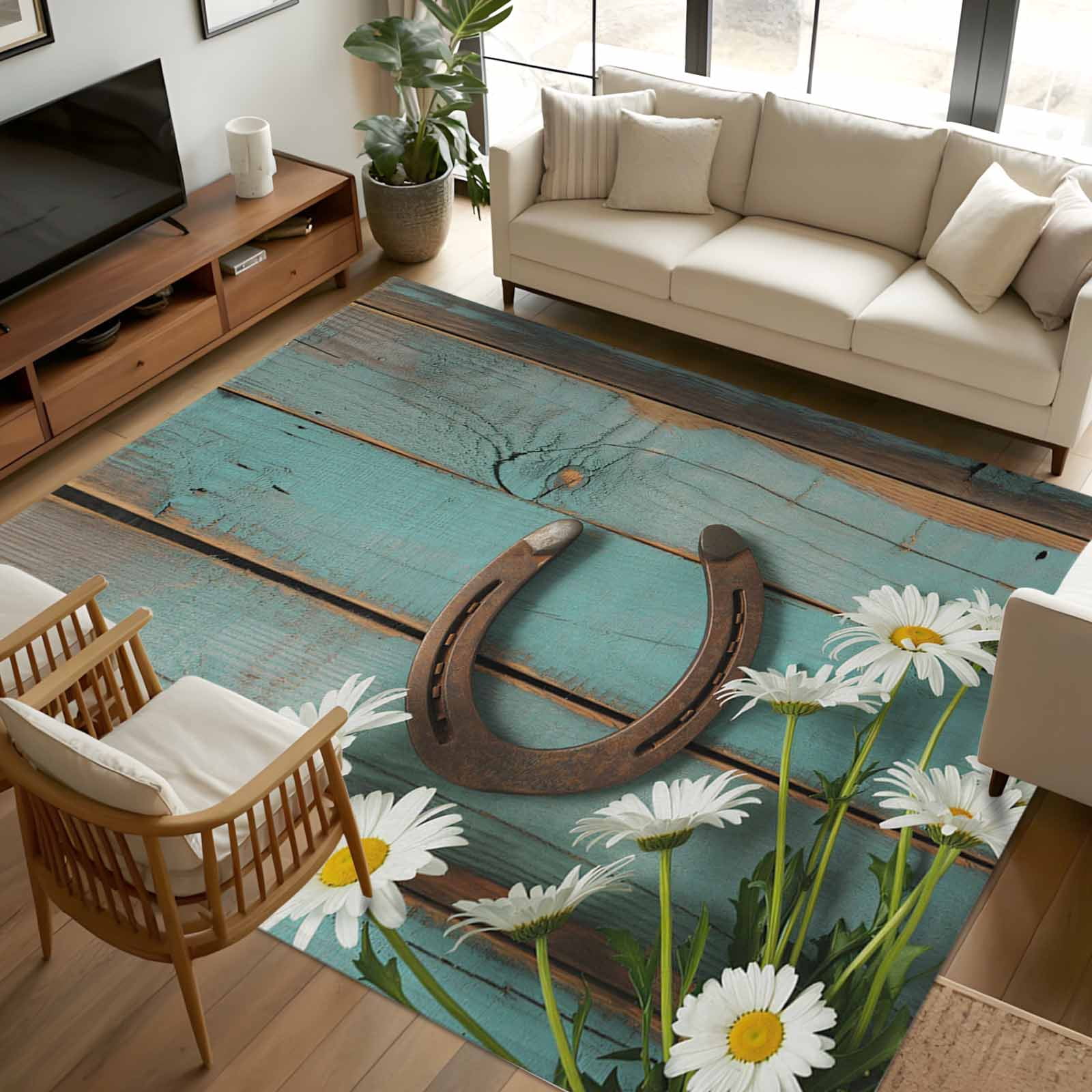 6x9 Area Rugs, Daisy Flower Non-Skid Rubber Backing Large Rectangle ...