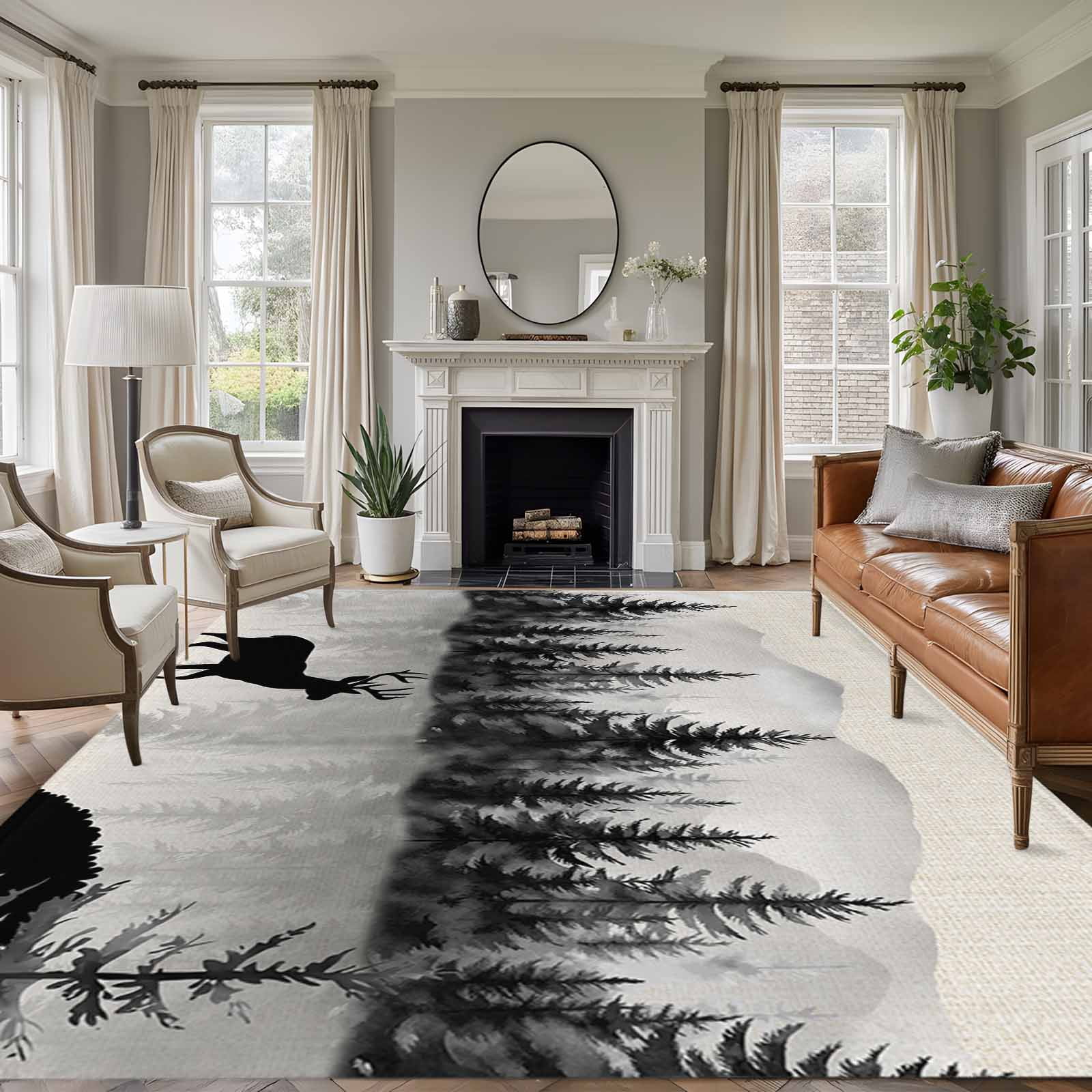 6x9 Area Rugs, Deer Forest Non-Skid Rubber Backing Large Rectangle Rugs ...