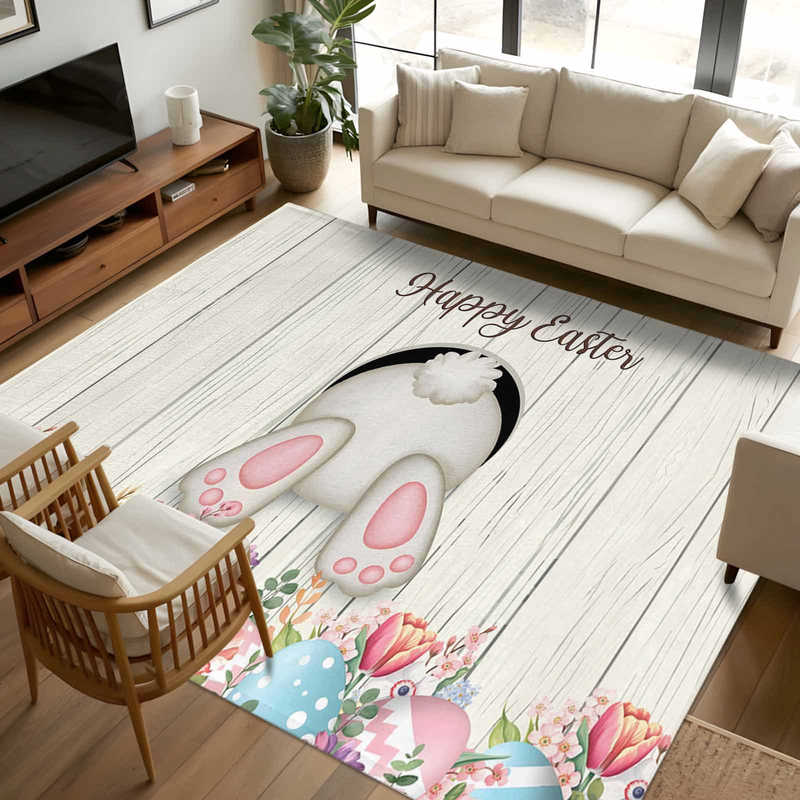 6x9 Area Rugs, Easter Bunny Non-Skid Rubber Backing Large Rectangle ...