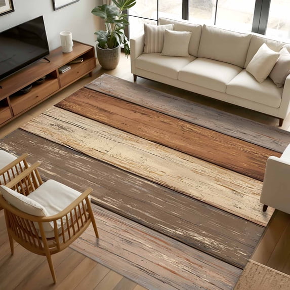 6x9 Area Rugs, Farmhouse Beige Brown Non-Skid Rubber Backing Large ...