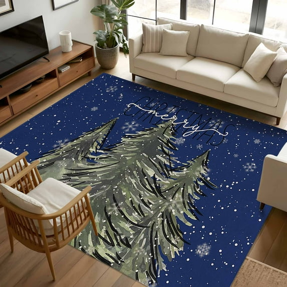6x9 Area Rugs, Forest Snow Tree, Non-Skid Rubber Backing Large ...