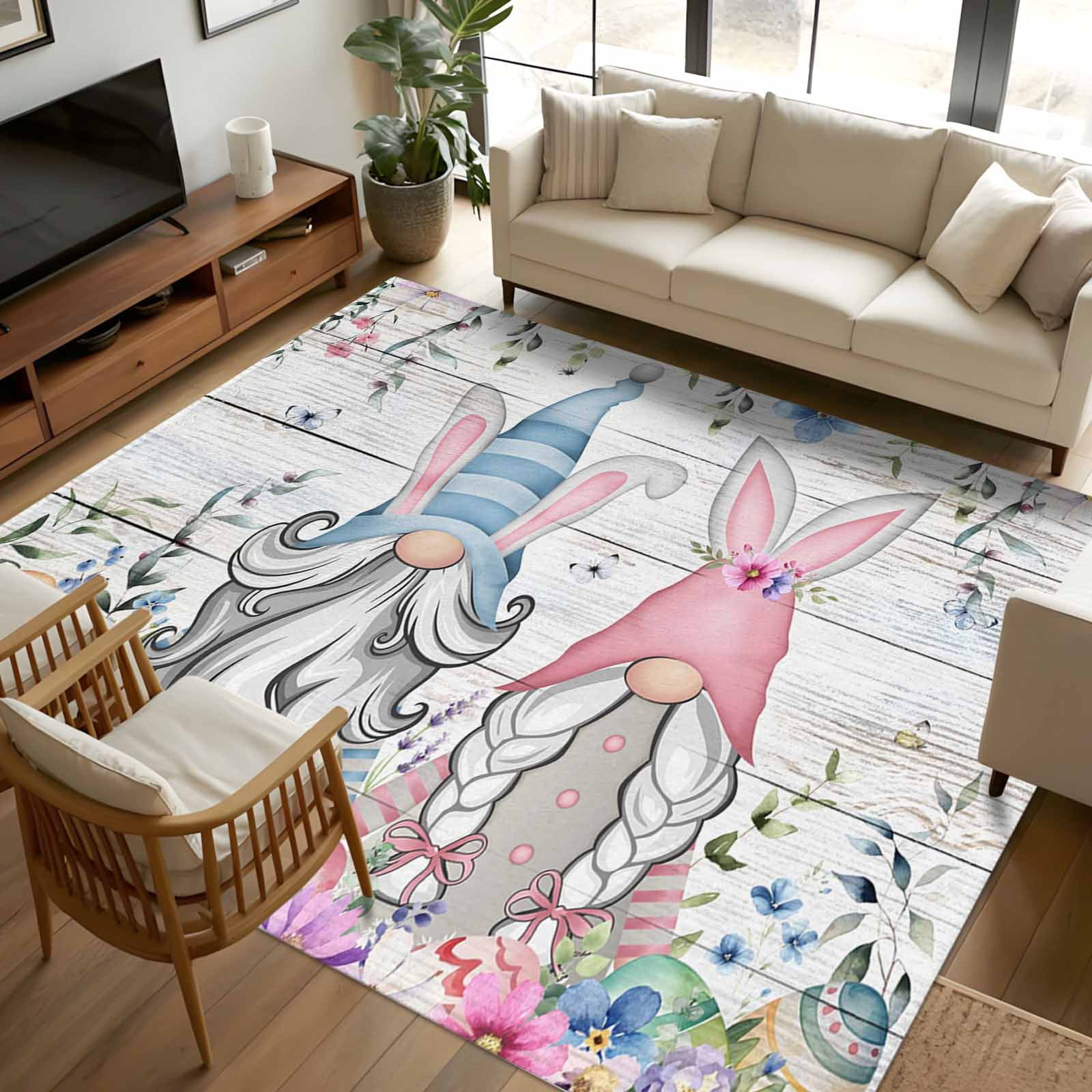 6x9 Area Rugs, Gnomes Easter Non-Skid Rubber Backing Large Rectangle ...