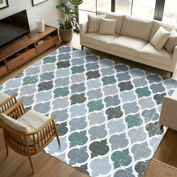 6x9 Area Rugs, Green Grey Morocco Pattern Non-Skid Rubber Backing Large ...