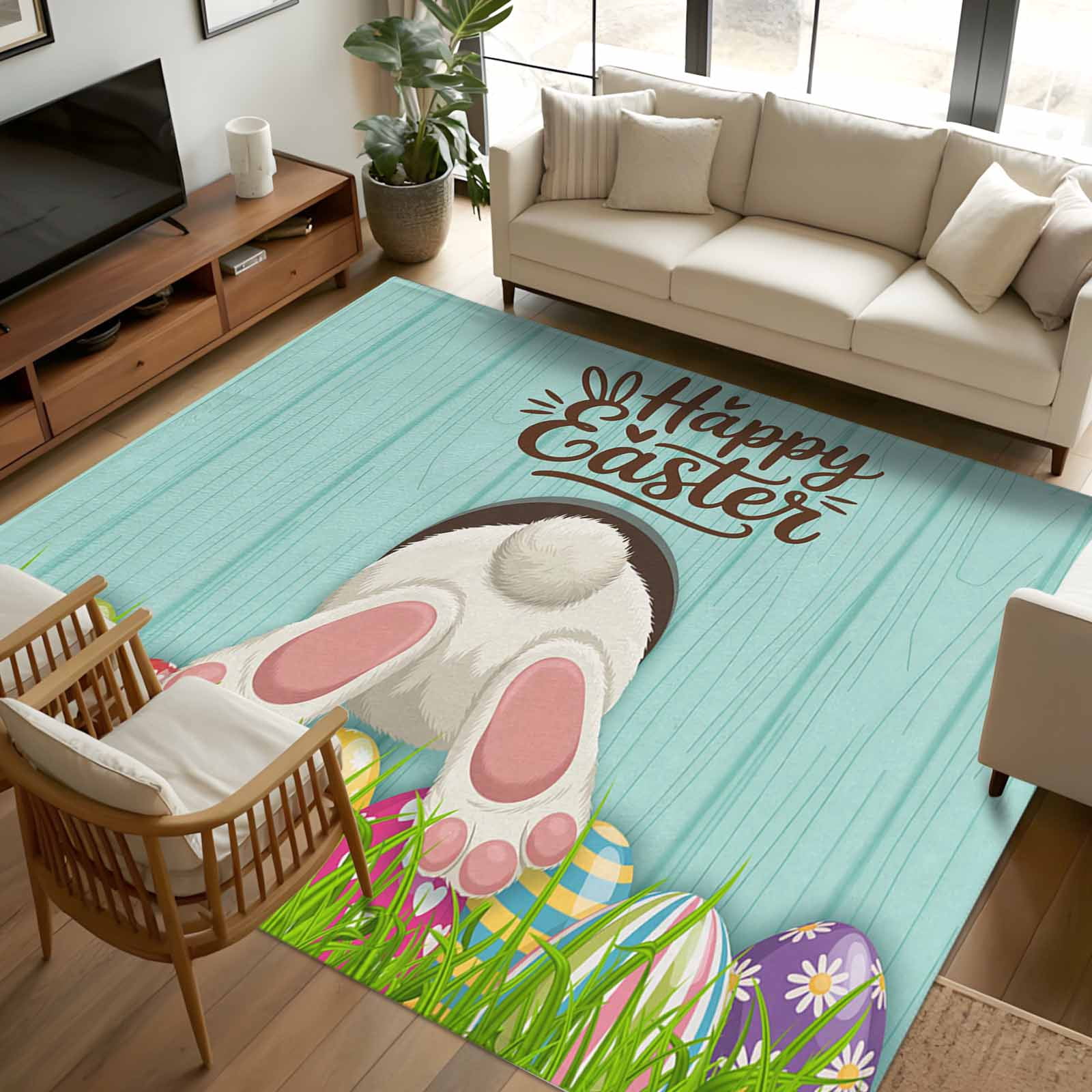 6x9 Area Rugs, Happy Easter Non-Skid Rubber Backing Large Rectangle ...