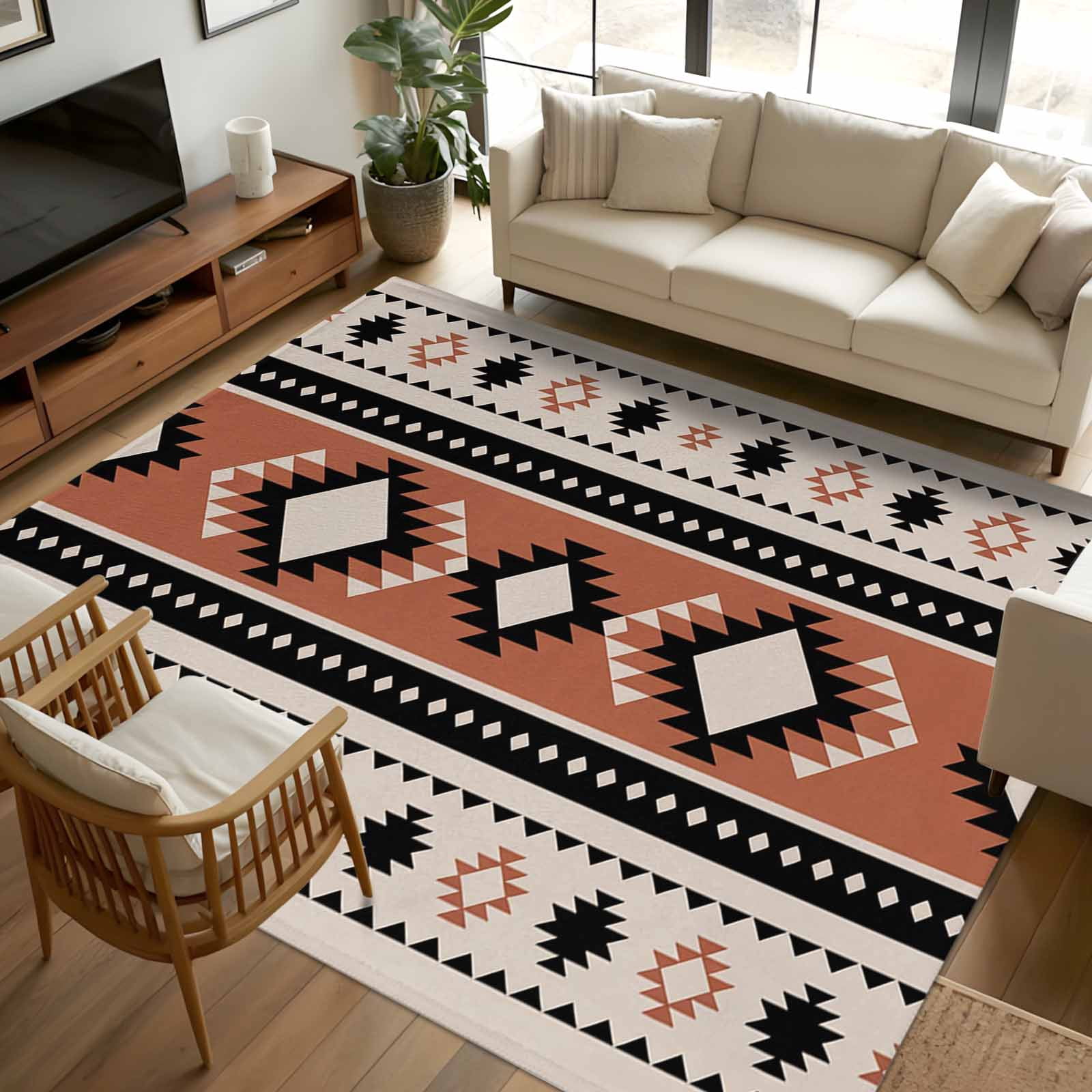 6x9 Area Rugs, Khaki Boho Non-Skid Rubber Backing Large Rectangle Rugs ...