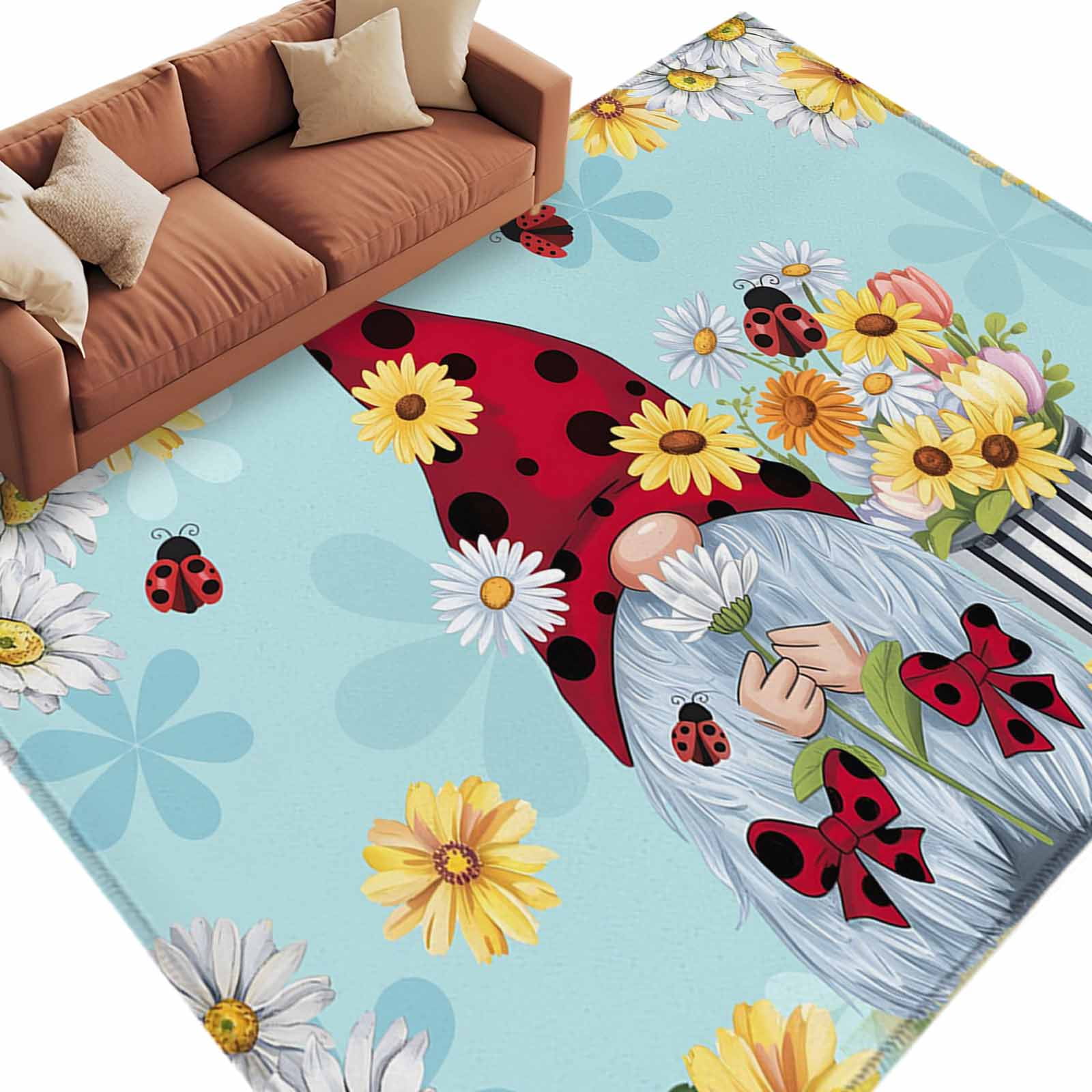 6x9 Area Rugs for Living Room, Aqua Gnomes Daisy Non Slip Area Rugs for ...