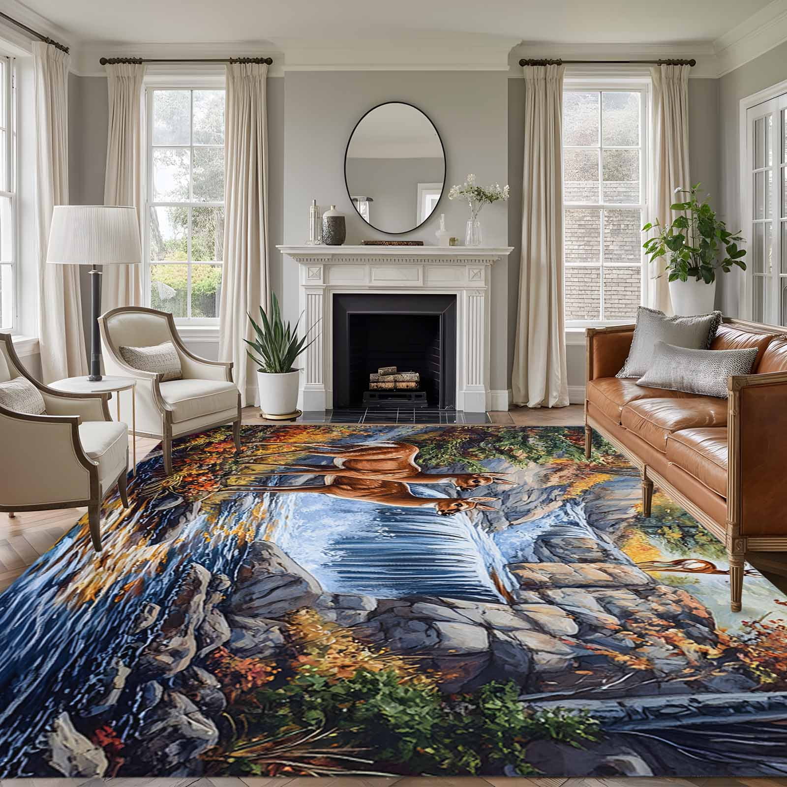 6x9 Area Rugs for Living Room, Autumn Deer Non Slip Area Rugs for ...