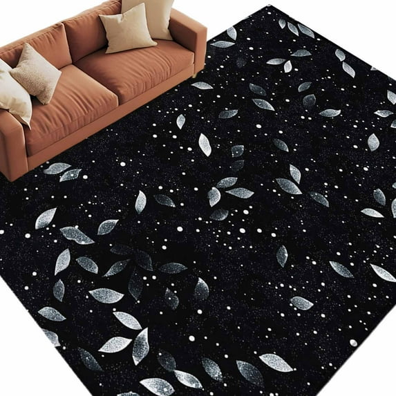 6x9 Area Rugs for Living Room, Black Leaves Non Slip Area Rugs for ...