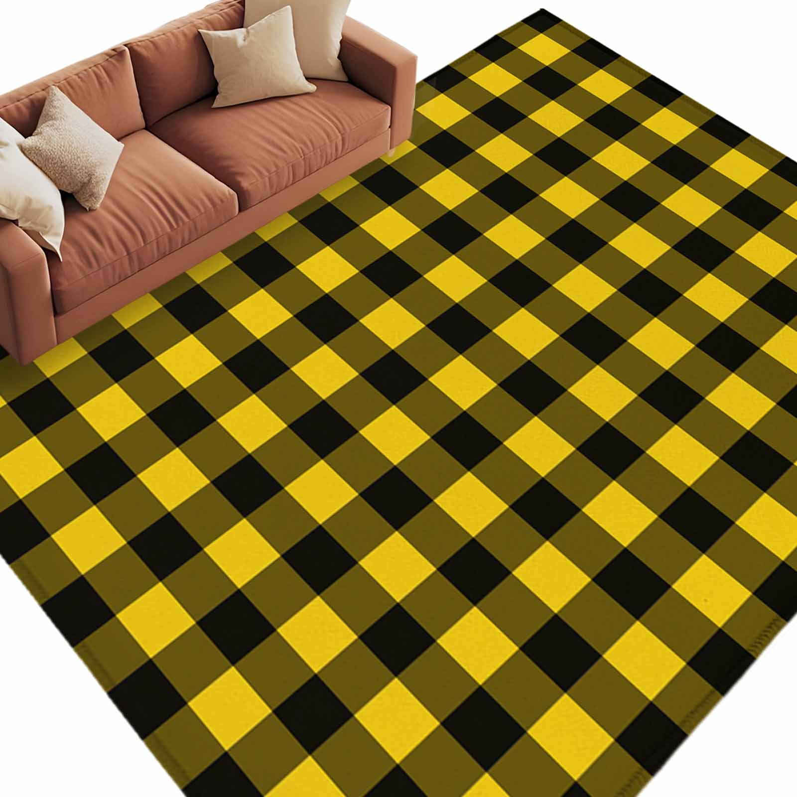 6x9 Area Rugs for Living Room, Black Yellow Plaid Non Slip Area Rugs ...