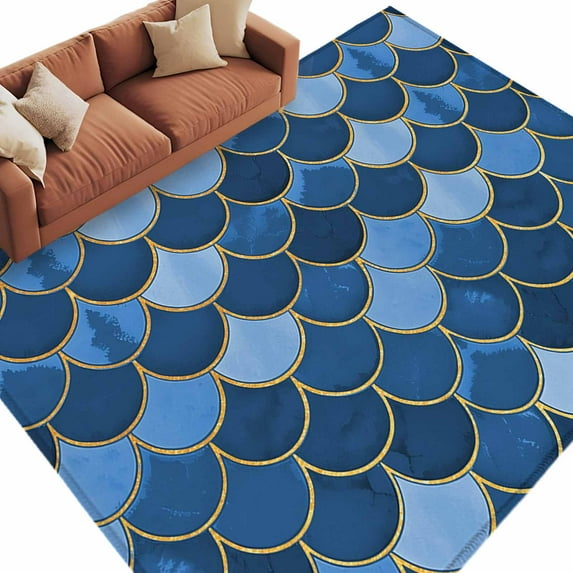 6x9 Area Rugs for Living Room, Blue Fish Scale Non Slip Area Rugs for ...