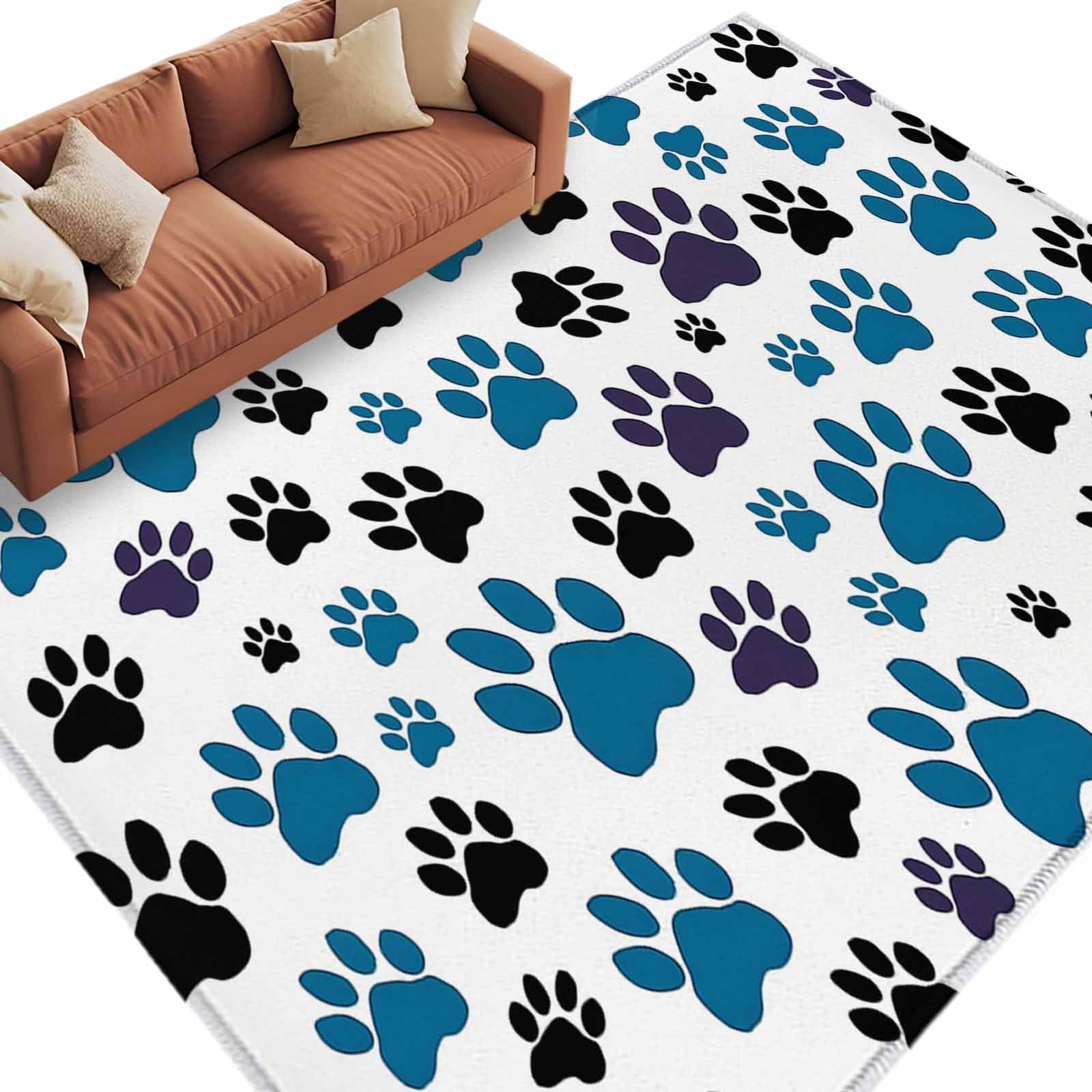 6x9 Area Rugs for Living Room, Blue Paw Print Non Slip Area Rugs for ...
