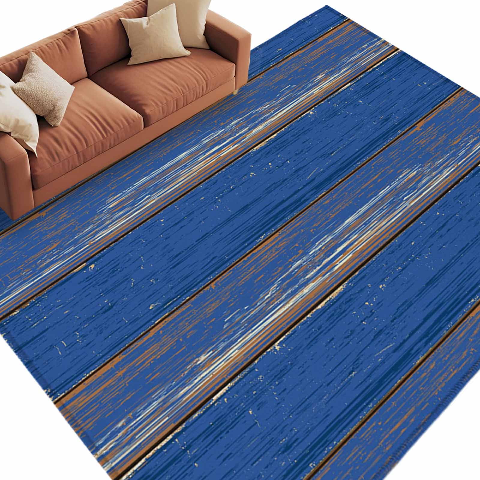 6x9 Area Rugs for Living Room, Blue Wooden Grain Non Slip Area Rugs for ...
