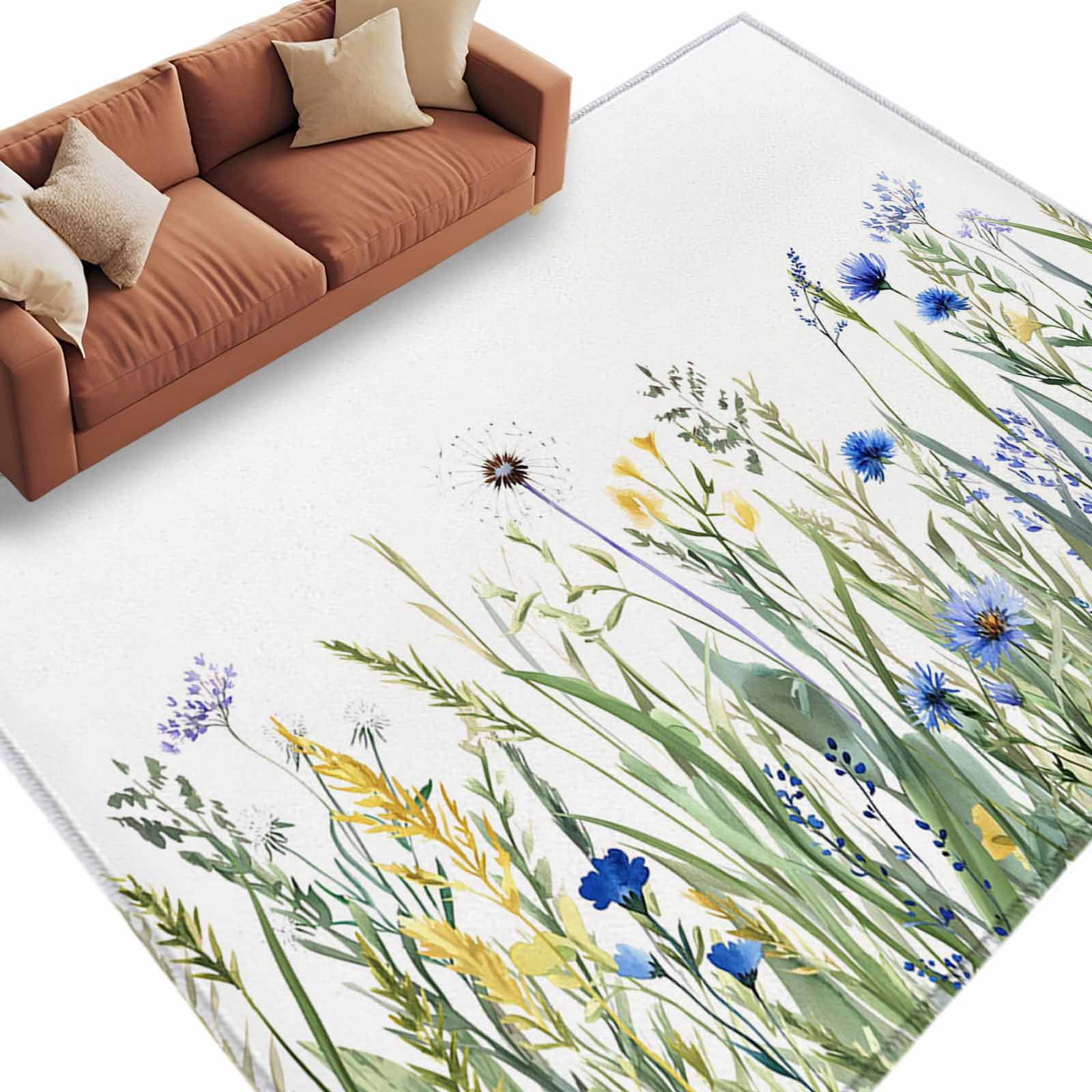 6x9 Area Rugs for Living Room, Botanical Flower Non Slip Area Rugs for ...