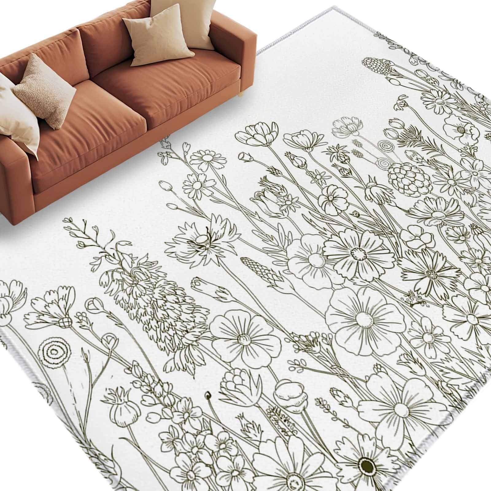 6x9 Area Rugs for Living Room, Botanical Flowers Non Slip Area Rugs for ...