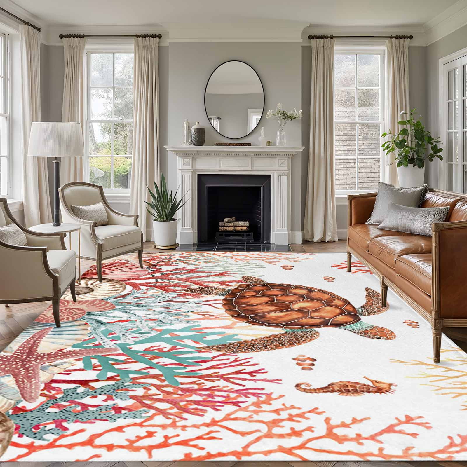 6x9 Area Rugs for Living Room, Brown Turtle Coastal Non Slip Area Rugs ...