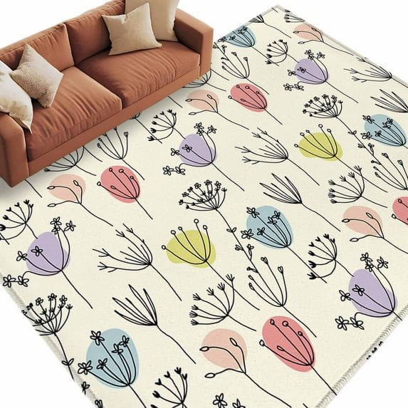 6x9 Area Rugs for Living Room, Colorful Flowers Non Slip Area Rugs for ...