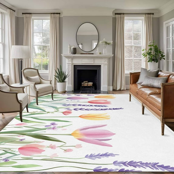 6x9 Area Rugs for Living Room, Colorful Spring Floral Non Slip Area ...