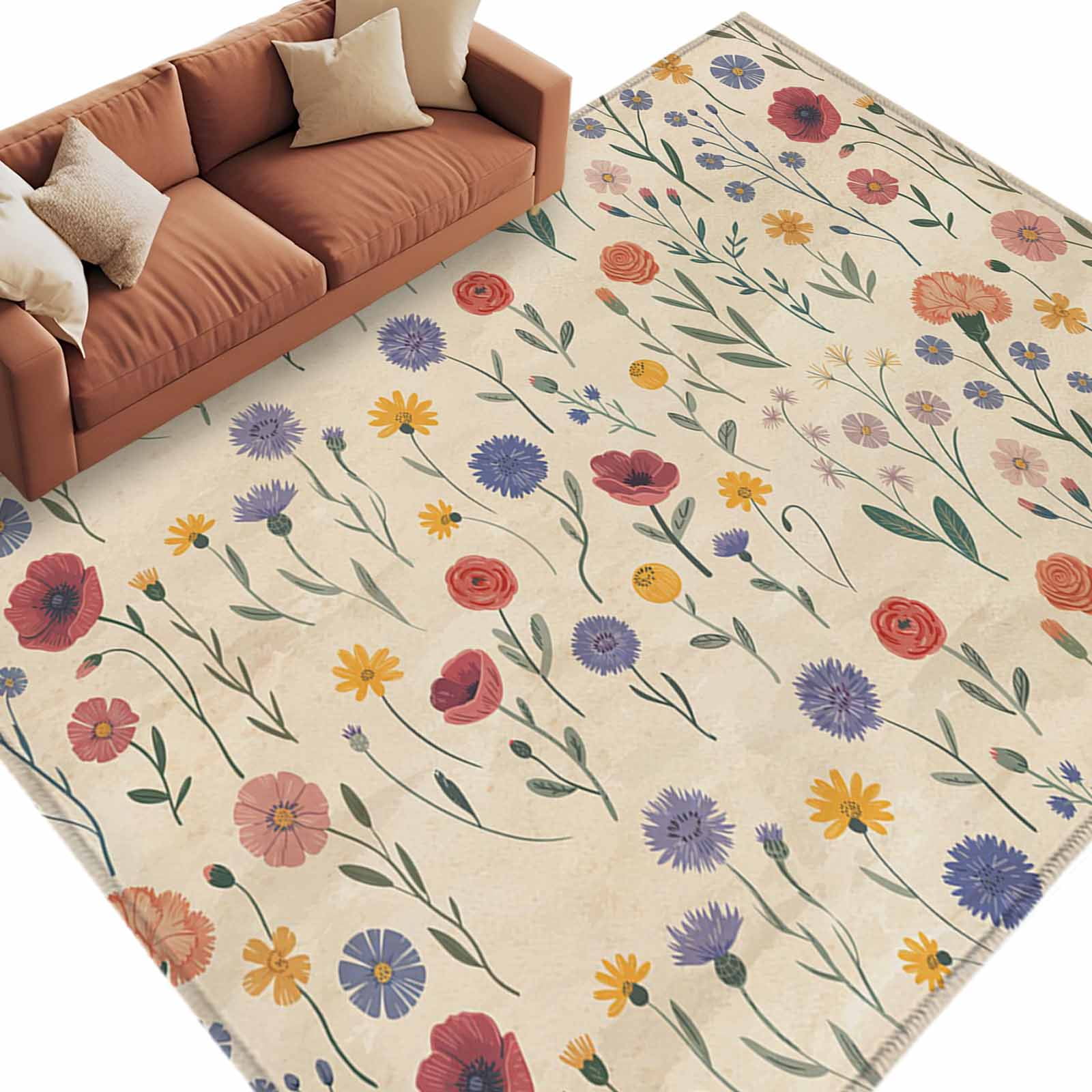 6x9 Area Rugs for Living Room, Farmhouse Floral Non Slip Area Rugs for ...