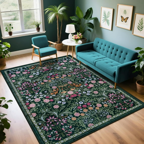 6x9 Area Rugs for Living Room: Floral Washable Rug Vintage Large Soft ...
