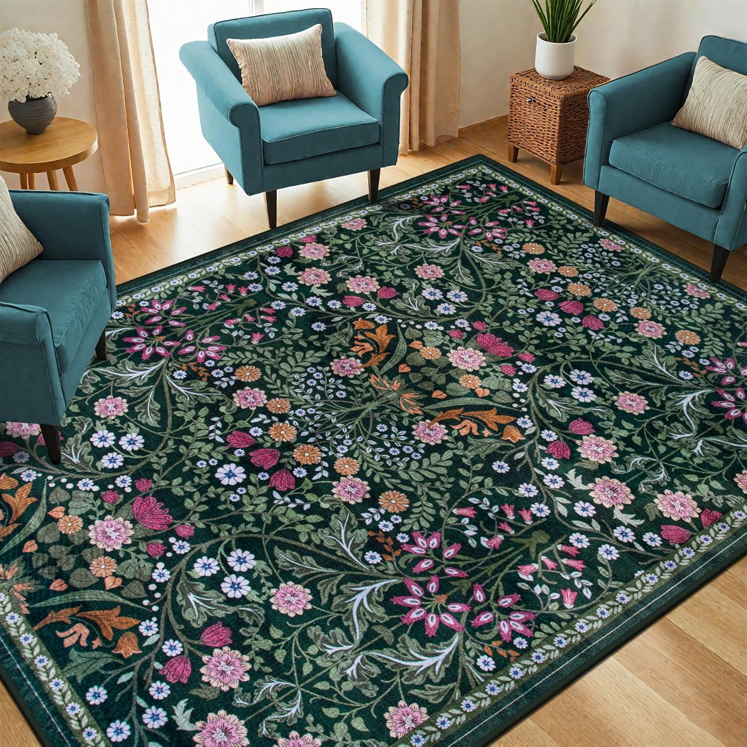 6x9 Area Rugs for Living Room: Floral Washable Rug Vintage Large Soft ...