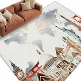 6x9 Area Rugs for Living Room, Gray Beige Map Non Slip Area Rugs for ...