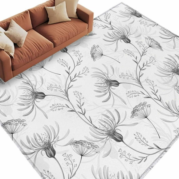 6x9 Area Rugs for Living Room, Gray Flowers Non Slip Area Rugs for ...