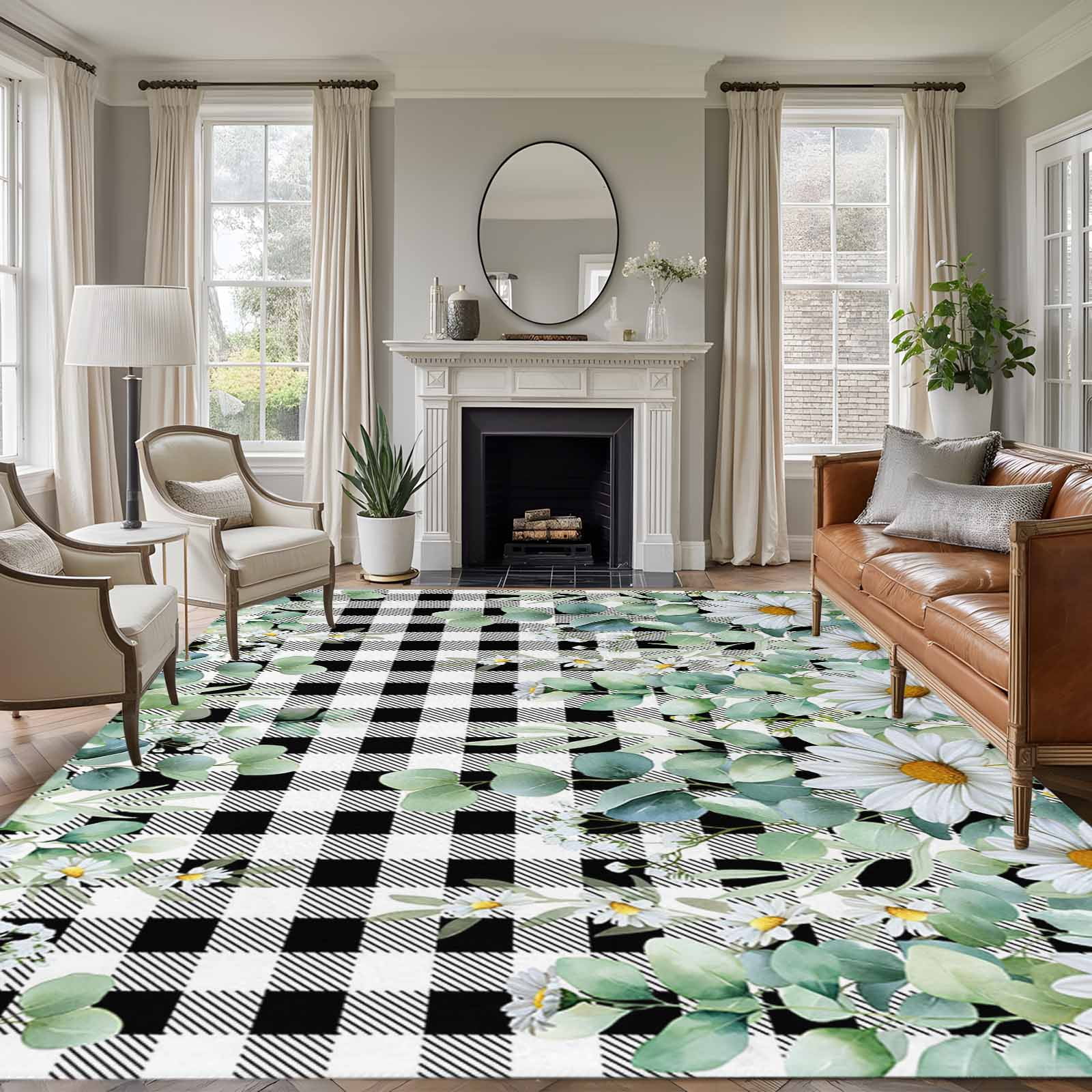 6x9 Area Rugs for Living Room, Green Eucalyptus Leaves Non Slip Area ...