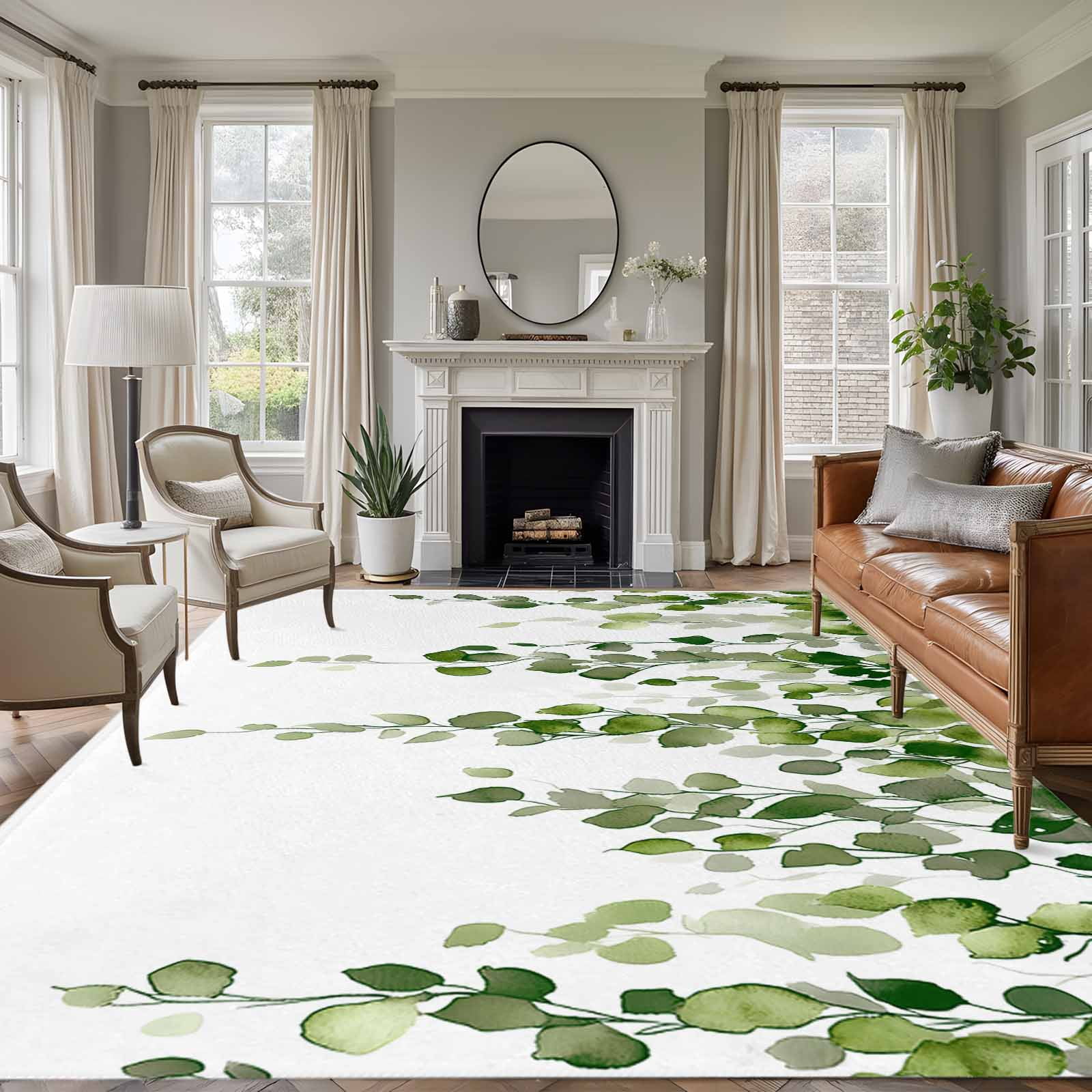 6x9 Area Rugs for Living Room, Green Eucalyptus Leaves Non Slip Area ...