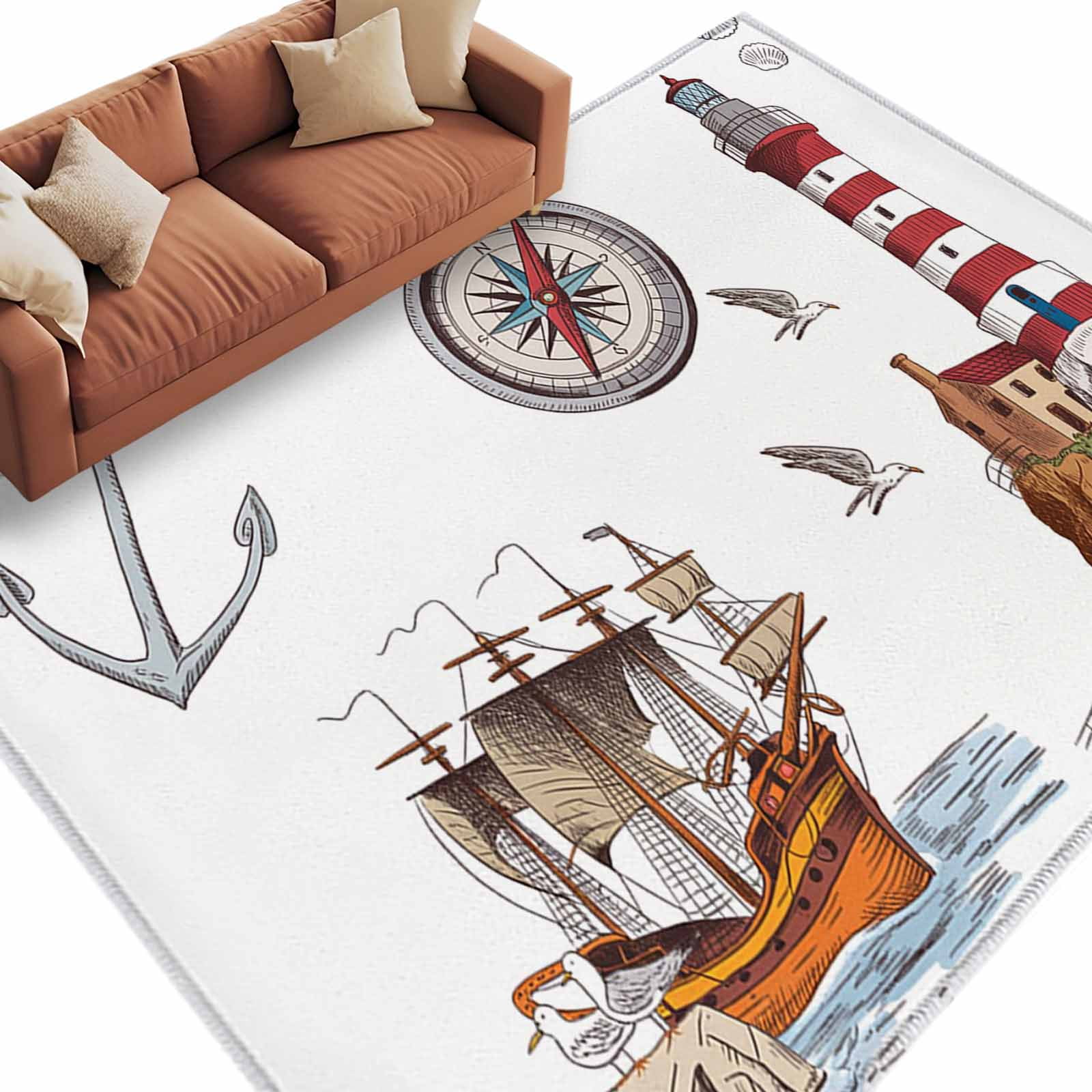 6x9 Area Rugs for Living Room, Nautical Lighthouses Non Slip Area Rugs ...