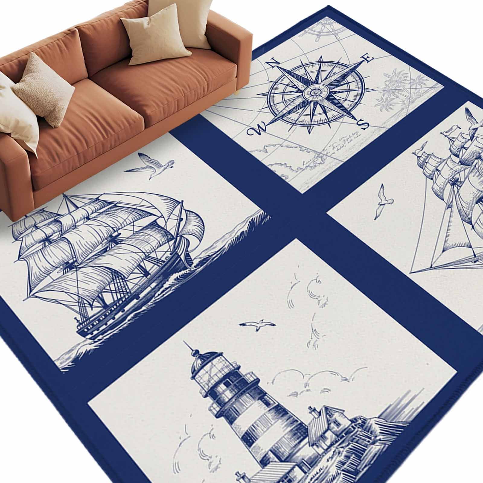 6x9 Area Rugs for Living Room, Nautical Navy Non Slip Area Rugs for ...