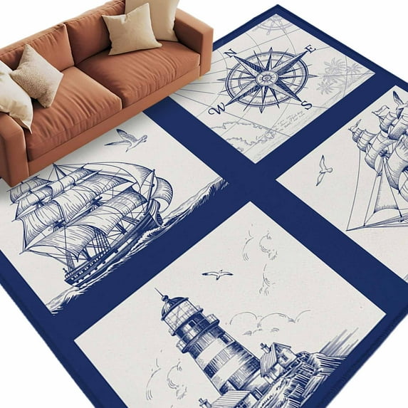 6x9 Area Rugs for Living Room, Nautical Navy Non Slip Area Rugs for ...