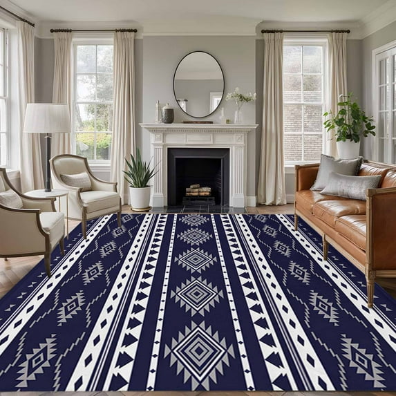 6x9 Area Rugs for Living Room, Navy Blue Boho Non Slip Area Rugs for ...