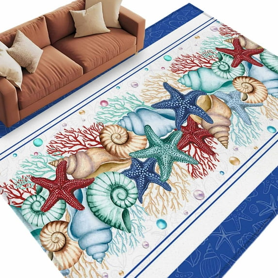 6x9 Area Rugs for Living Room, Navy Starfish Summer Non Slip Area Rugs ...